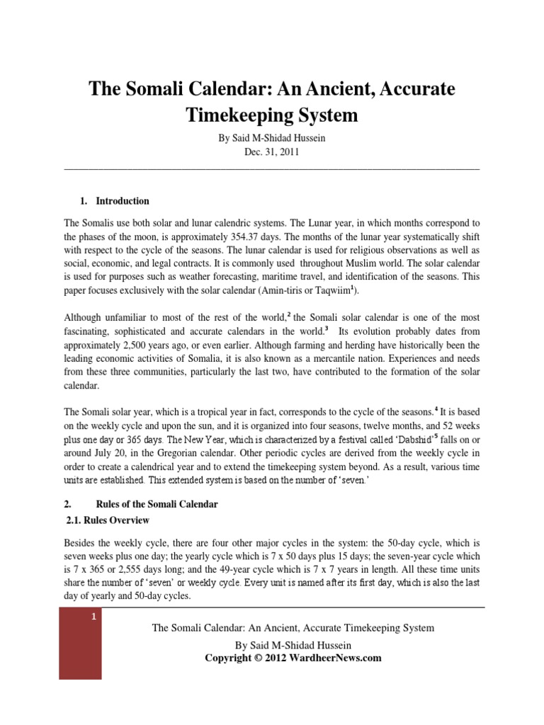 Somali Calendar | PDF | Calendar | Religion And Belief