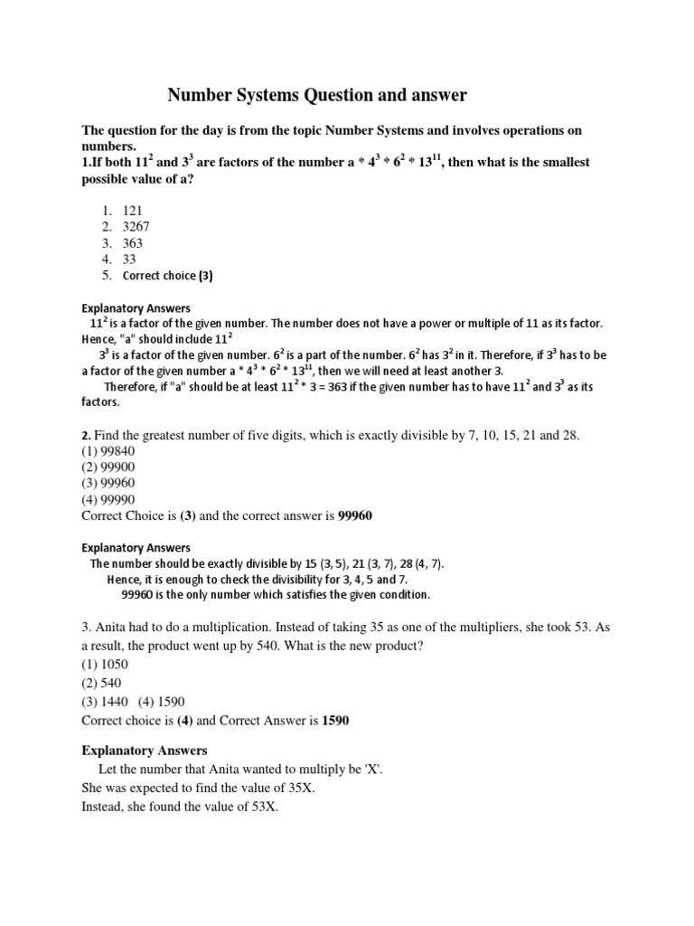 1.number Systems Question and Answer | PDF | Integer | Ring Theory