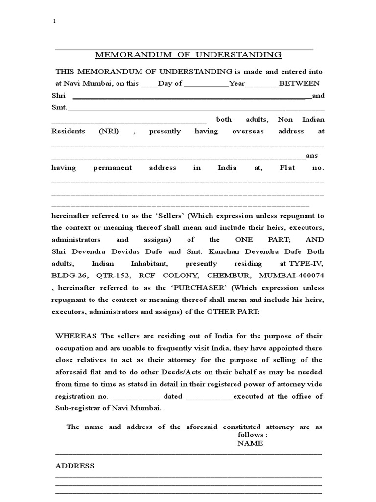 Mou Format | PDF | Deed | Payments