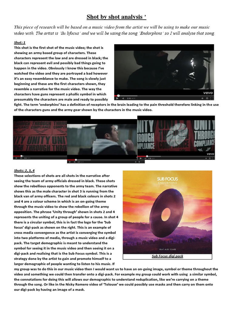Shot by Shot Analysis Sub Focus ENDORPHINS | PDF | Narrative | Leisure