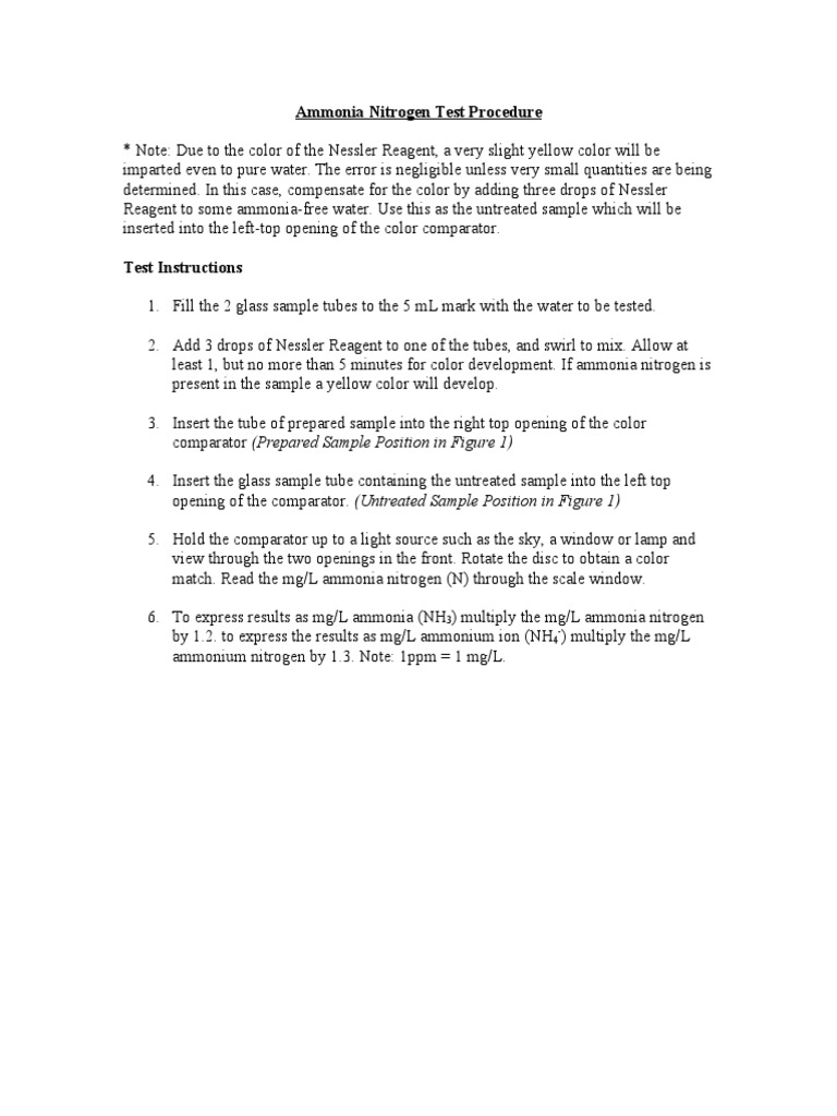 Ammonia Nitrogen Test Procedure | PDF | Ammonia | Nitrogen