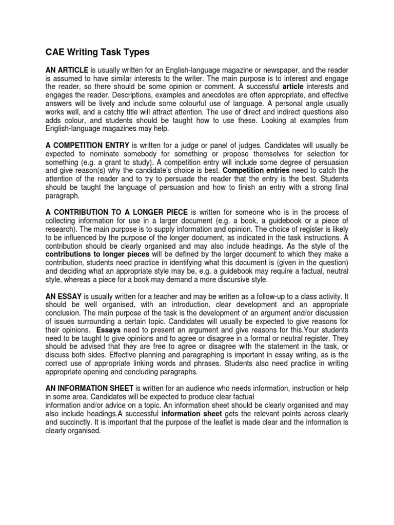 CAE Writing Task Types | PDF | Essays | Persuasion