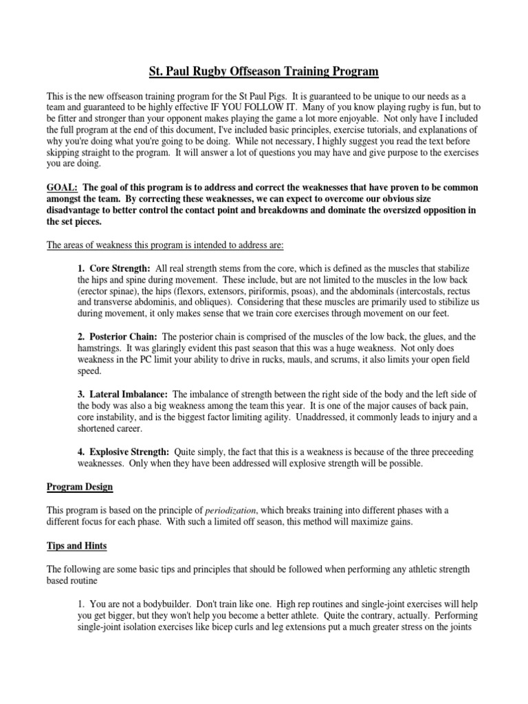 Rugby Offseason Training Guide | PDF | Self-Improvement