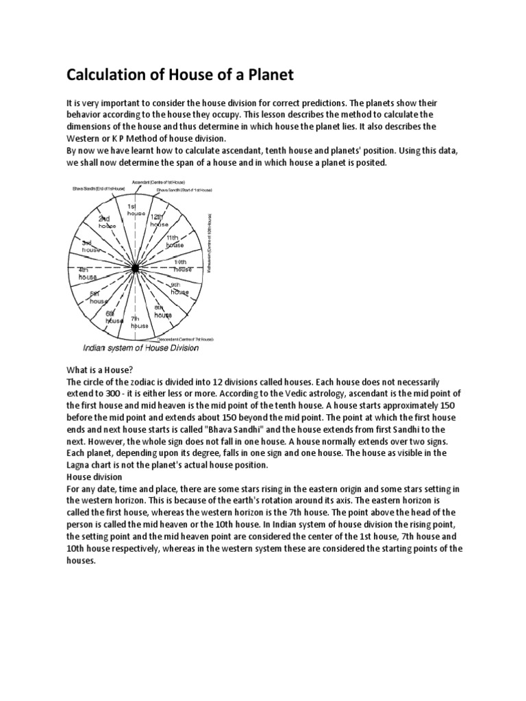 Calculation of House of A Planet | PDF