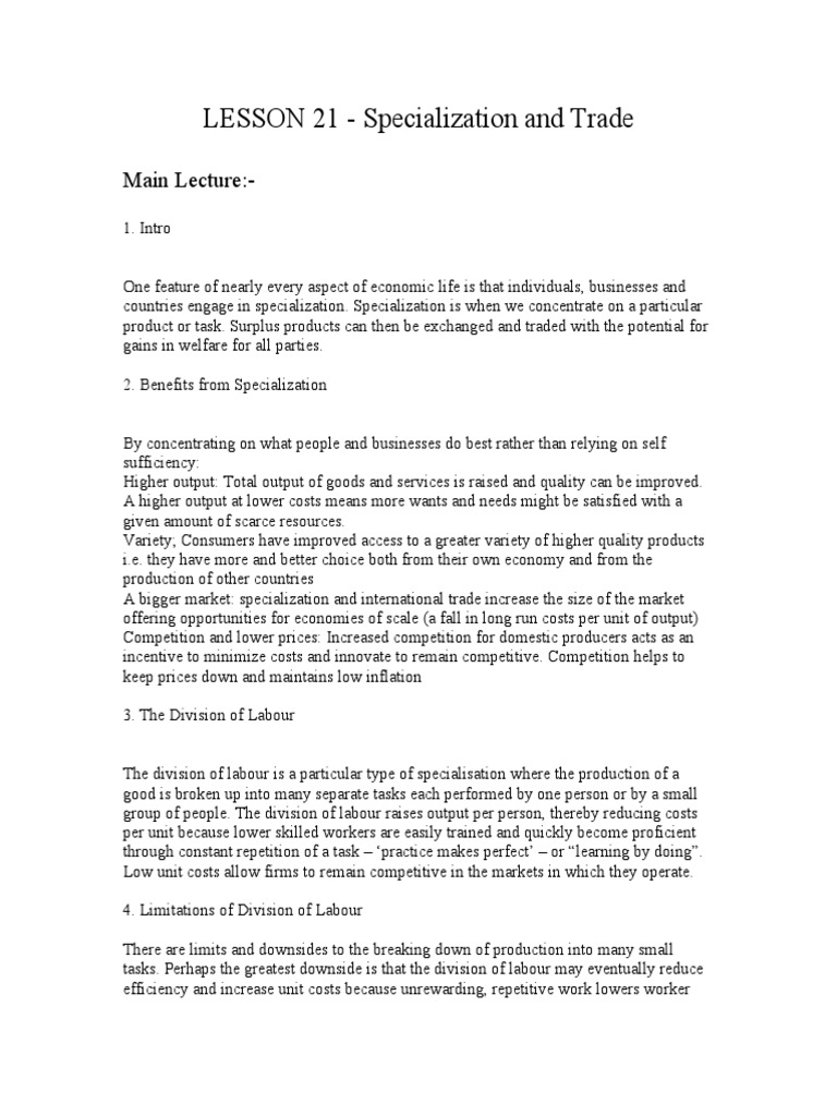 LESSON 21 - Specialization | PDF | Division Of Labour | Comparative ...