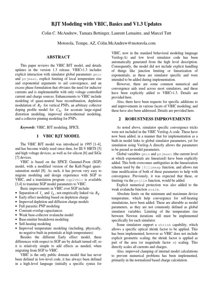 BJT Modeling With VBIC, Basics and V1.3 Updates | PDF | Bipolar ...
