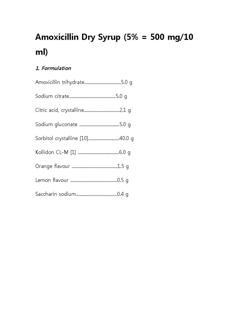Amoxicillin Dry Syrup Formulation | PDF | Science & Mathematics