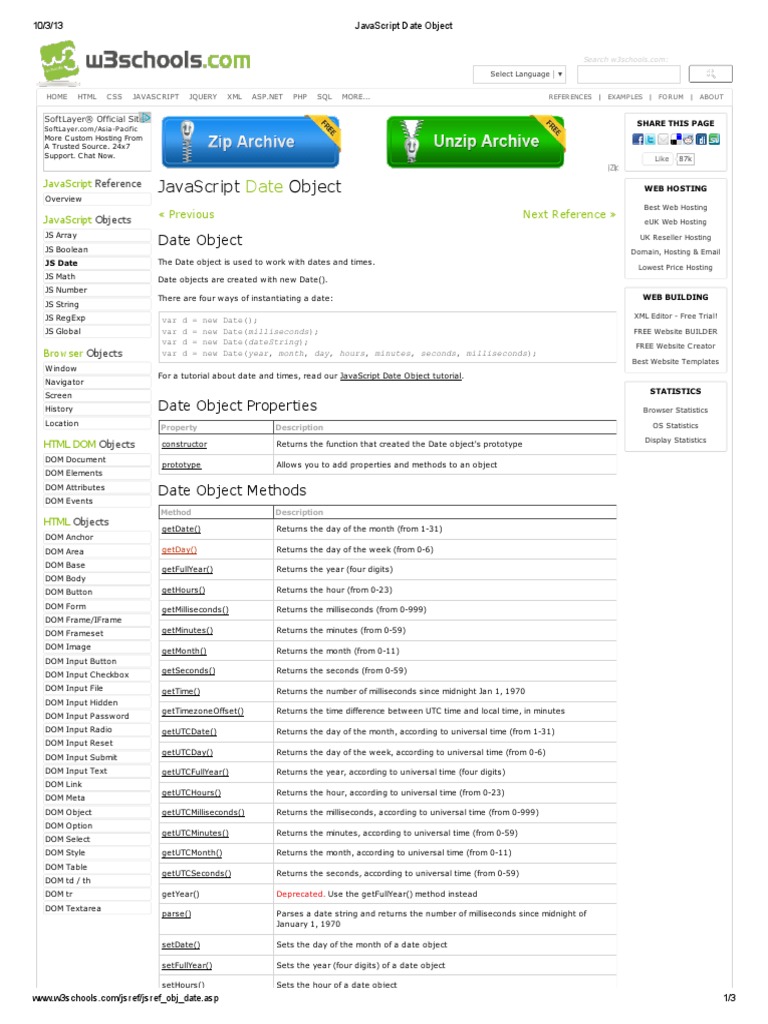 JavaScript Date Object | PDF | Document Object Model | J Query