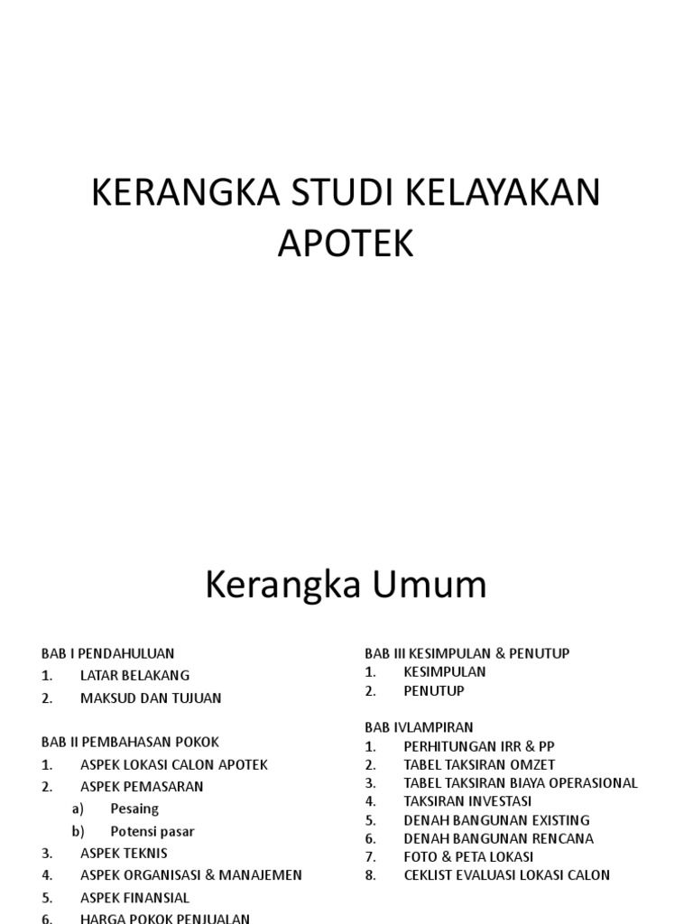 Kerangka Studi Kelayakan Apotek | PDF
