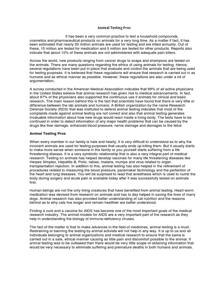 Animal Testing Pros | PDF | Animal Testing | Pharmaceutical Drug