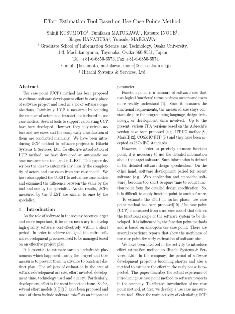 Effort Estimation Tool Based On Use Case Points Method Download Free