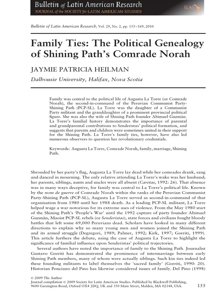 Family Ties: The Political Genealogy of Shining Path's Comrade Norah ...