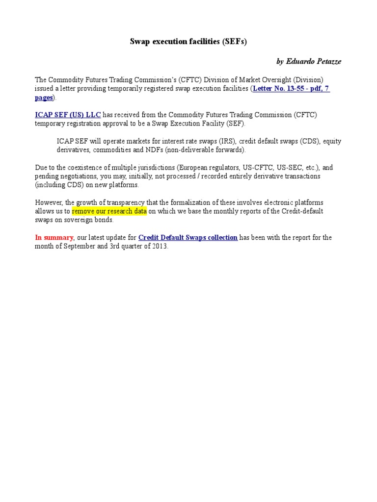 Swap Execution Facilities (SEFs) | PDF Swap Execution Facilities (SEFs) | PDF