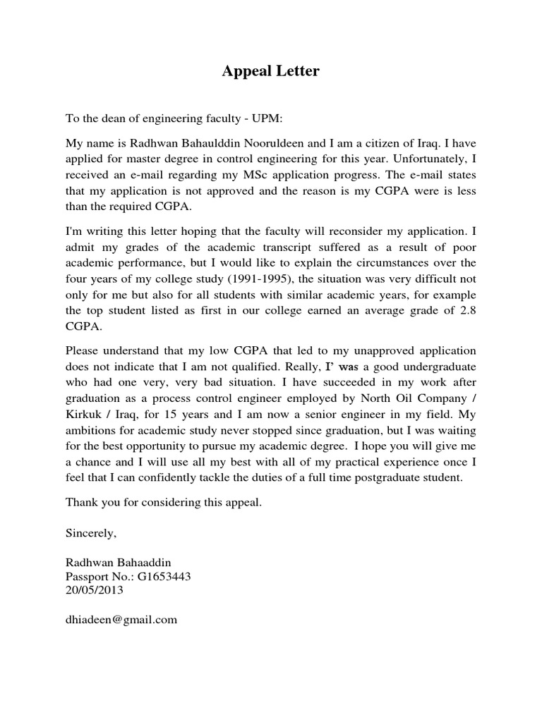 Appeal Letter | PDF | Academic Degree | Educational Stages
