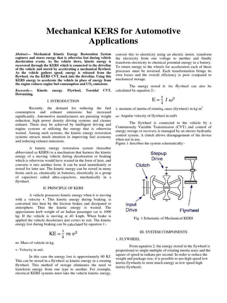 Mechanical KERS For Automotive Applications | PDF | Hybrid Vehicle ...
