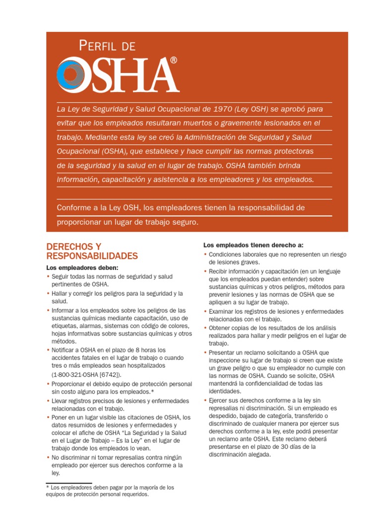 La OSHA | PDF | Administración de Seguridad y Salud Ocupacional | Bienestar