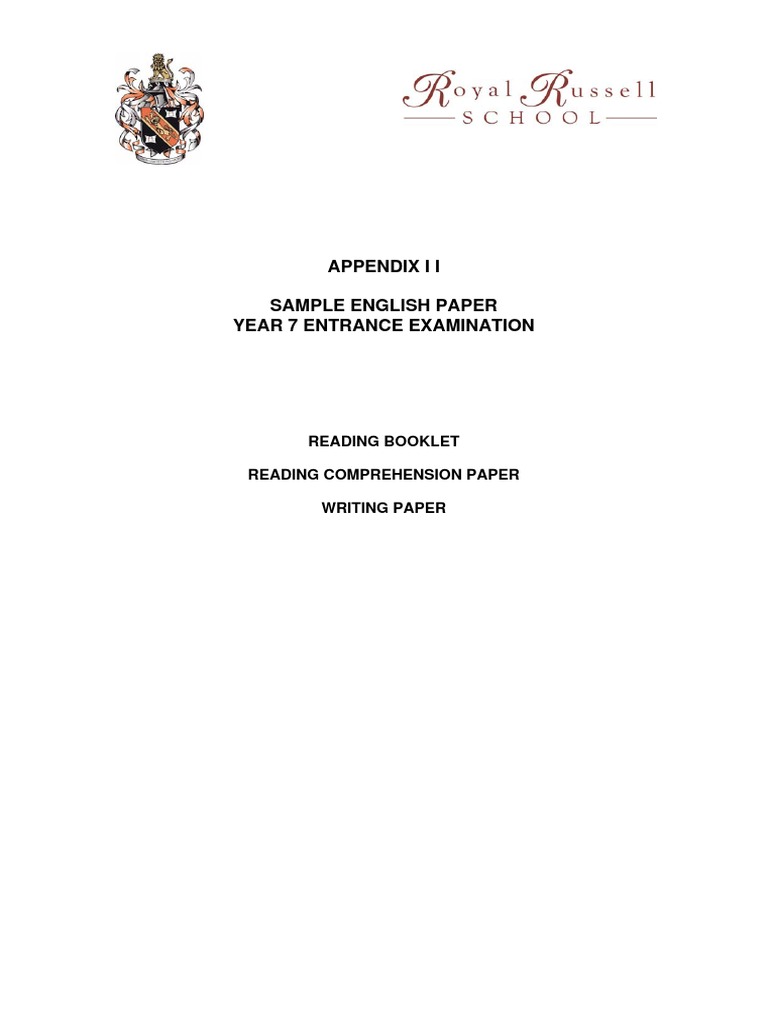 Year 7 English Entrance Exam Sample | PDF | Plough | Essays