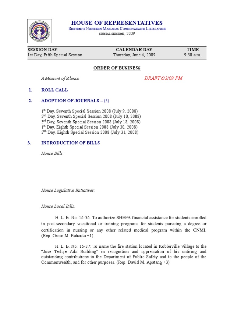 House of Representatives: Session Day Calendar Day Time | PDF | United ...