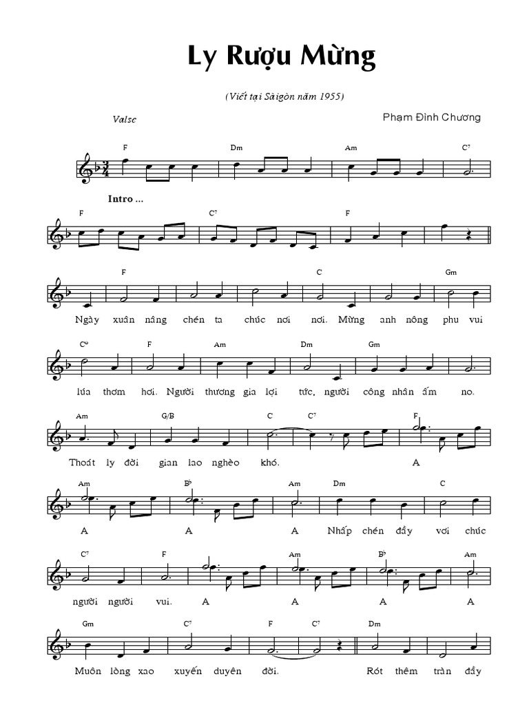 Ly Ruou Mung Music Sheet With Notes | PDF