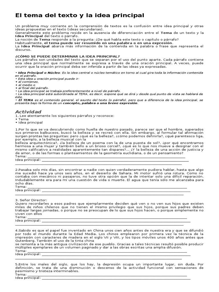 Guía 1 El Tema Del Texto y La Idea Principal | PDF | Fábula | Cuentos
