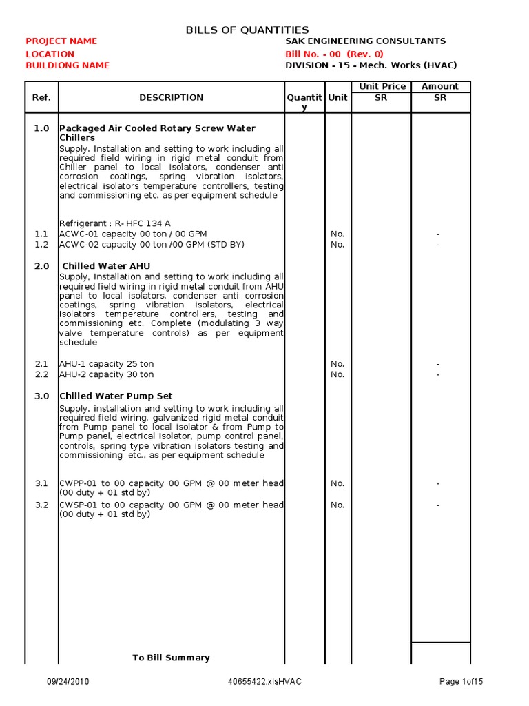 Master Hvac Boq | PDF | Duct (Flow) | Valve