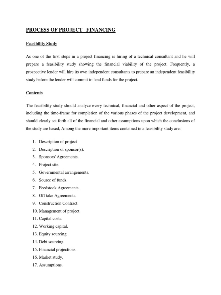 Process of Project Financing: Feasibility Study | PDF | Project Finance ...