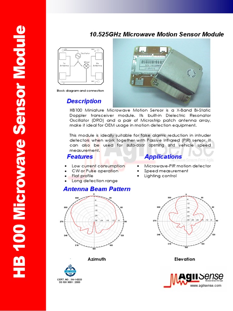 HB100 Microwave Sensor Module Datasheet | PDF | Microwave | Sensor