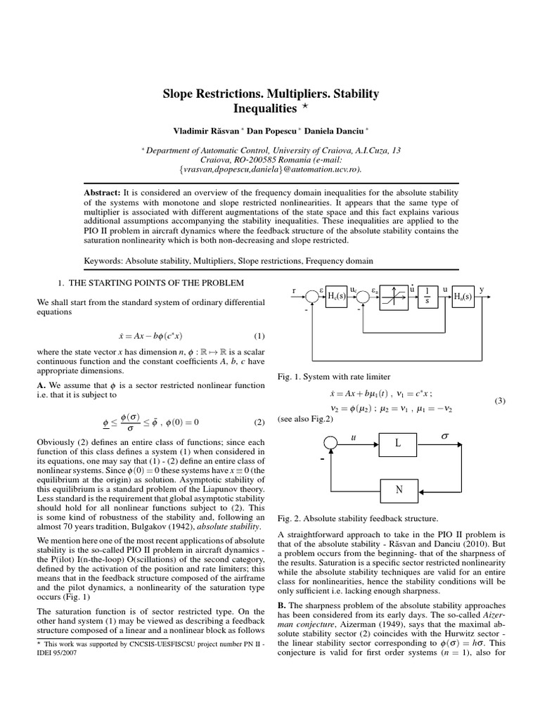 Slope Restrictions. Multipliers. Stability Inequalities | PDF ...