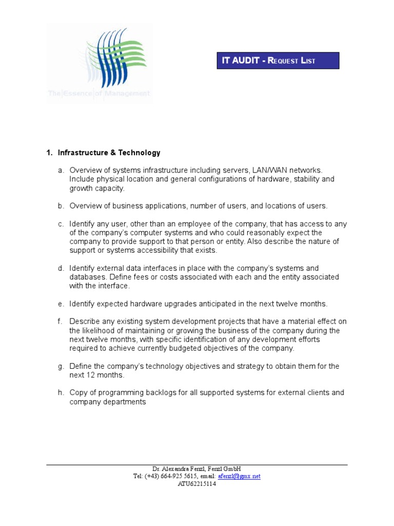 IT Audit Request List | Download Free PDF | Information Technology | Audit