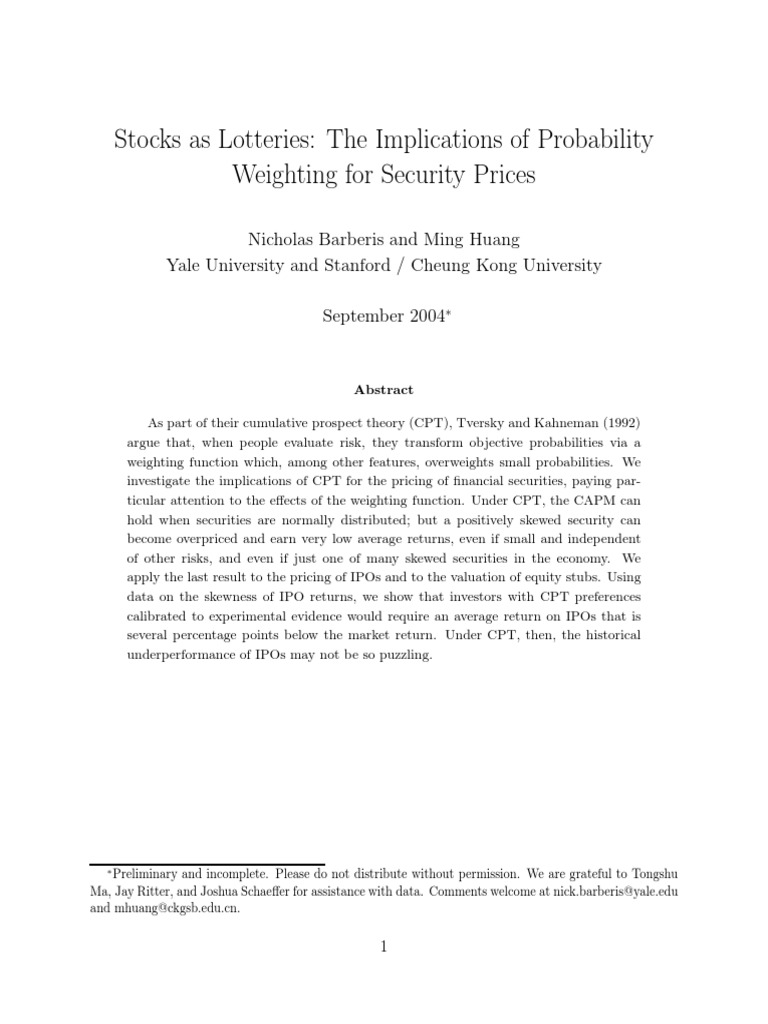 Barberis Huang | PDF | Capital Asset Pricing Model | Skewness