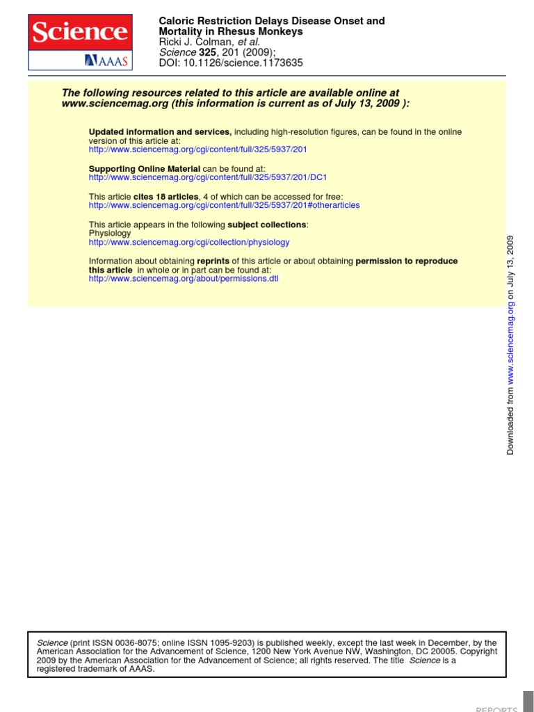 Caloric Restriction and Rhesus Monkey Longevity | PDF | Ebola Virus ...