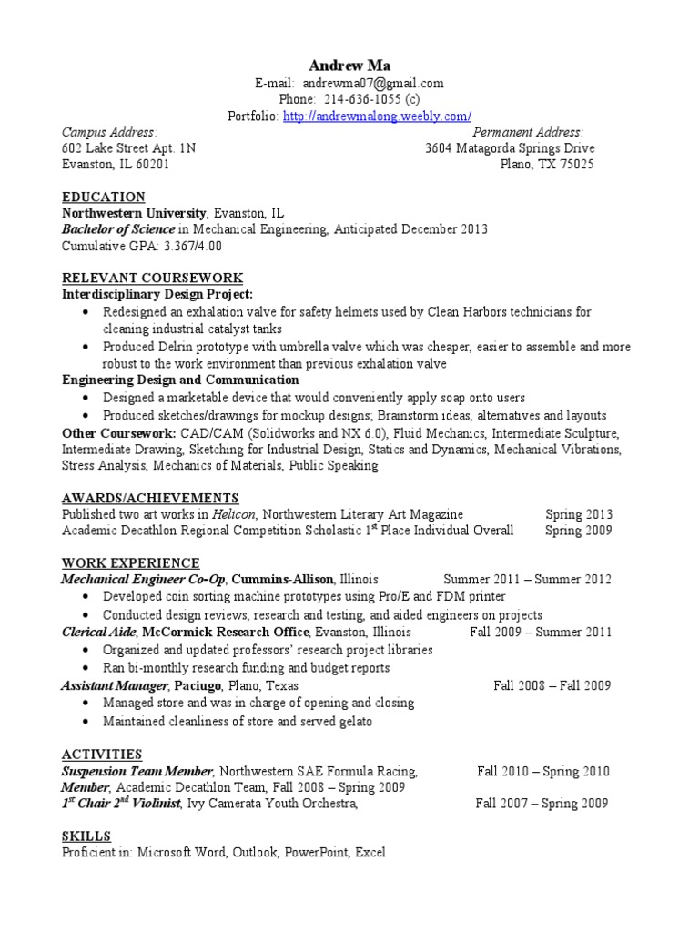 Mechanical Engineering Resume | PDF | Art