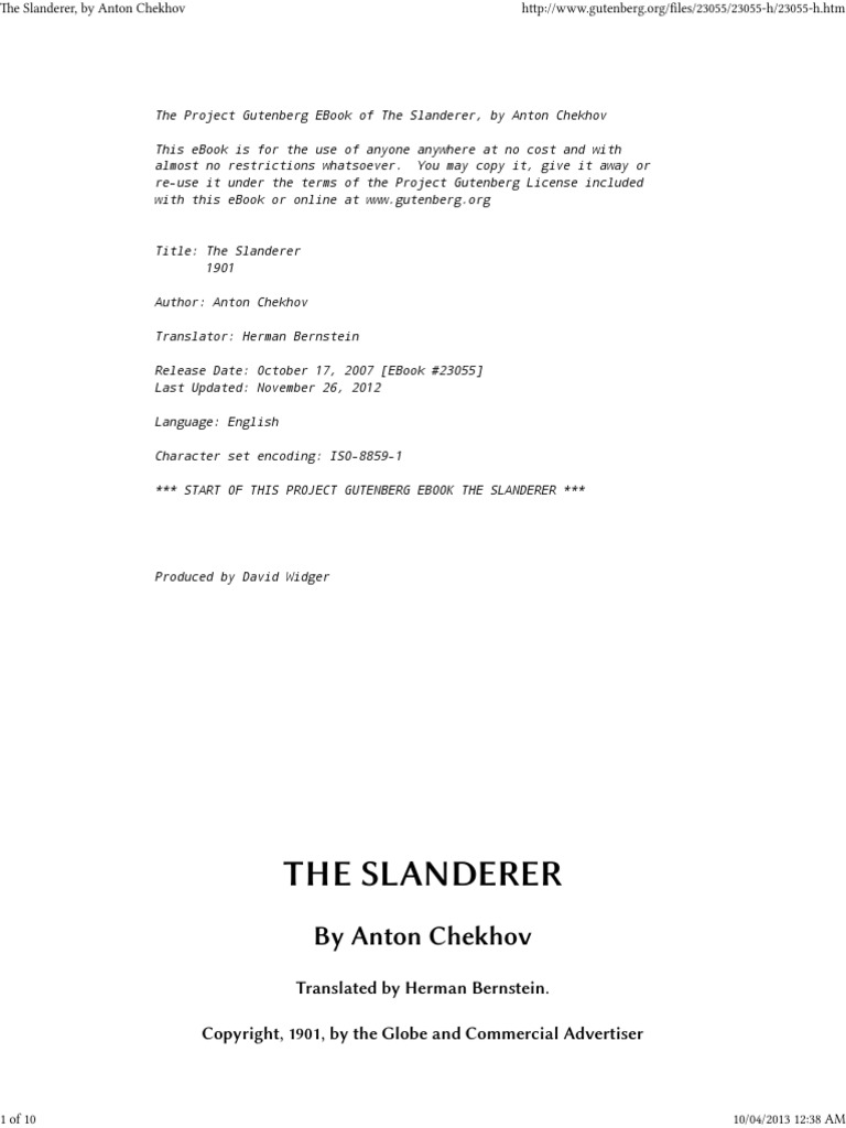 The Slanderer: by Anton Chekhov | PDF | Project Gutenberg | Public Domain
