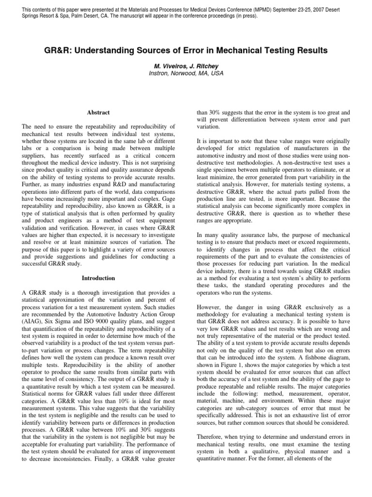 Gage Repeatability and Reproducibility PDF | PDF | Accuracy And ...