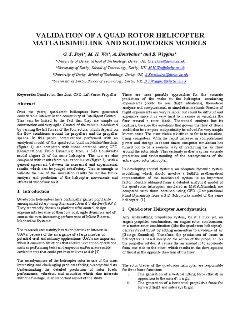 Validation of A Quad-Rotor Helicopter Matlab-Simulink and Solidworks ...