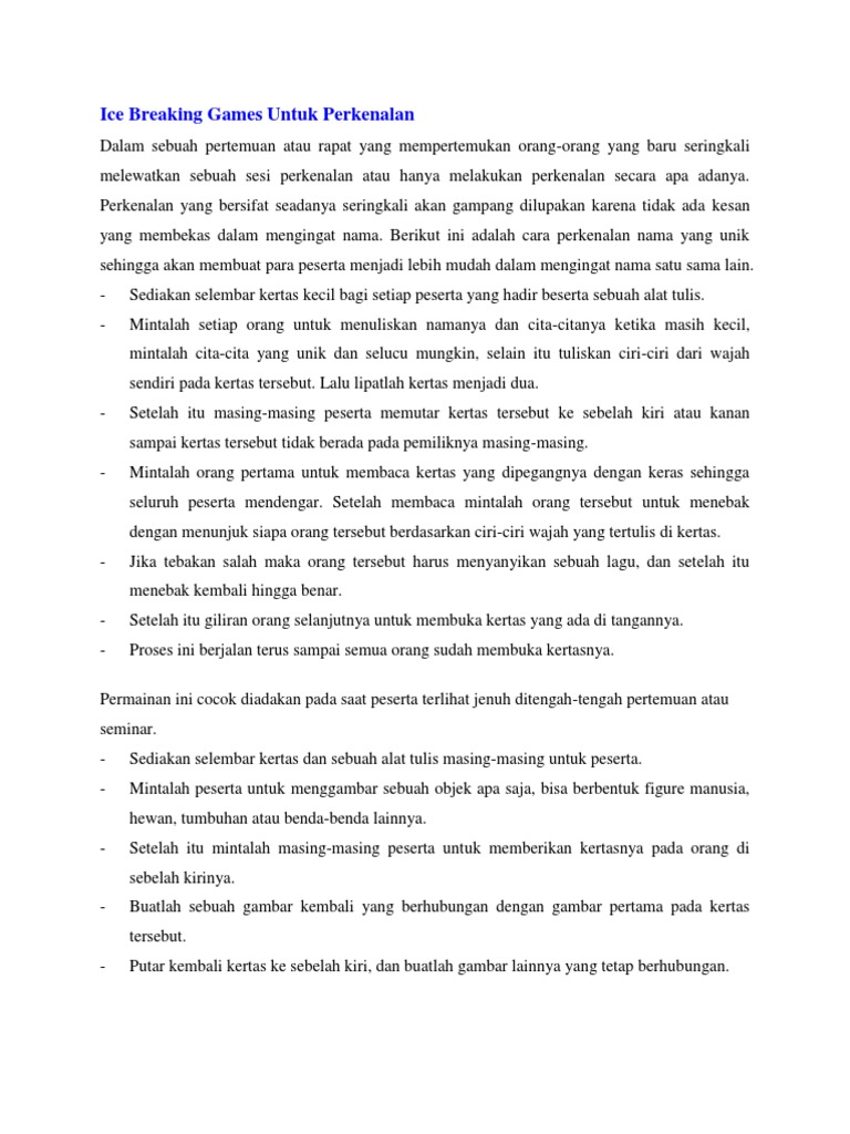 Permainan Ice Breaking untuk Perkenalan | PDF | Pengembangan Diri