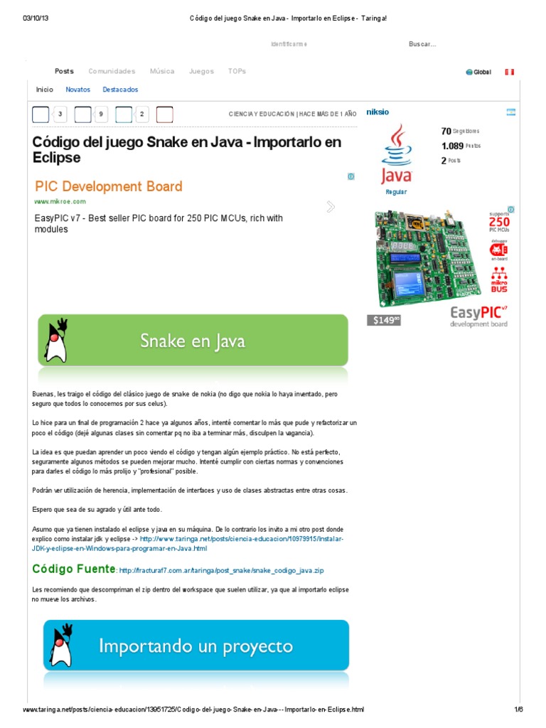 Código Del Juego Snake en Java - Importarlo en Eclipse - Taringa! | PDF ...