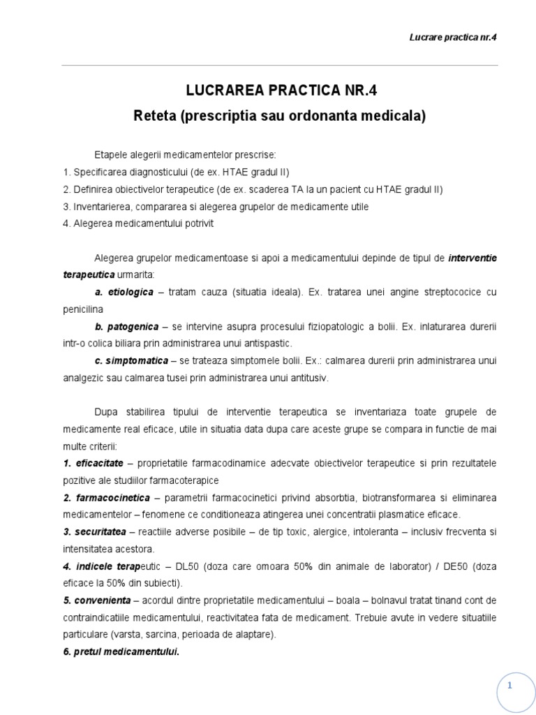 Lucrare Practica Nr. 4 Reteta Sau Prescriptia Medicala | PDF