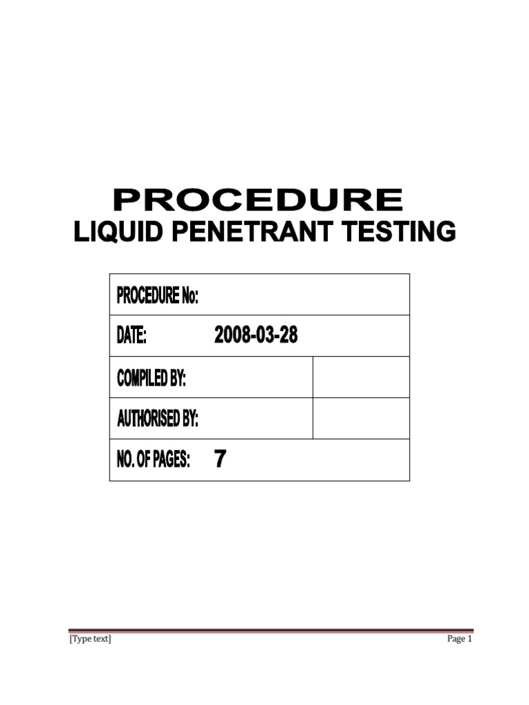 Liquid Penetrant Testing Procedures | PDF | Nondestructive Testing ...