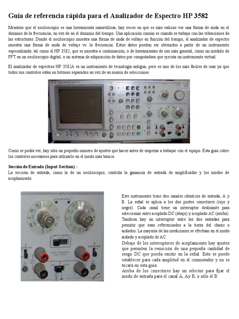Guía de Referencia Rápida para El Analizador de Espectro HP 3582 | PDF ...