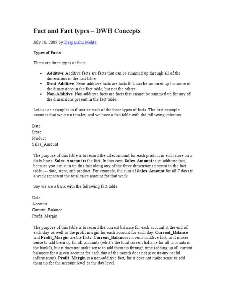 Fact and Fact Types DWH CONCEPT | PDF | Data Warehouse | Data Analysis
