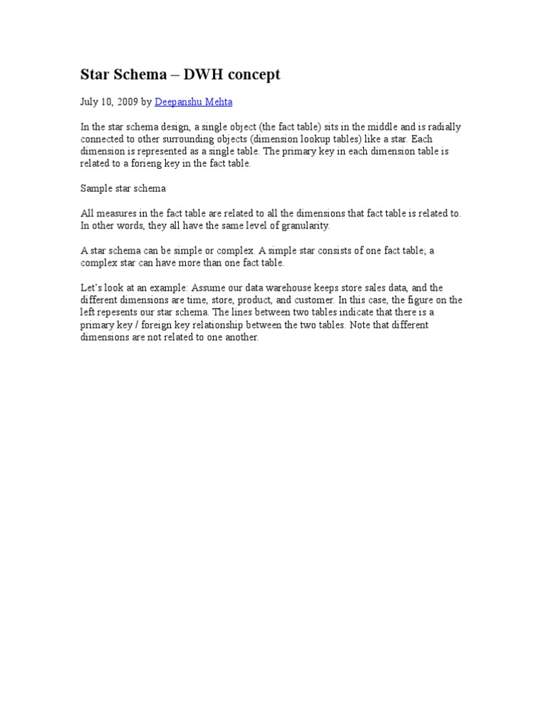 Star Schema - DWH Concept: Deepanshu Mehta | PDF