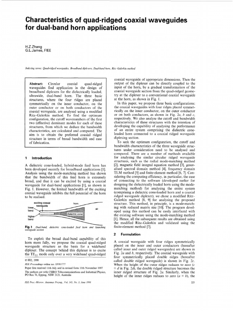 Char of Quad Ridged Coaxial Waveguide For Dual Band Horn Appln | PDF ...