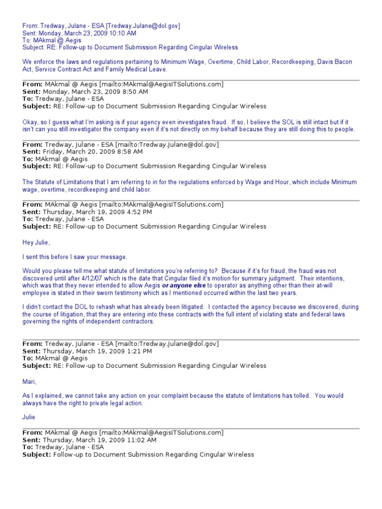 DOL Final Response From Julane Tredway | PDF | Complaint | Common Law