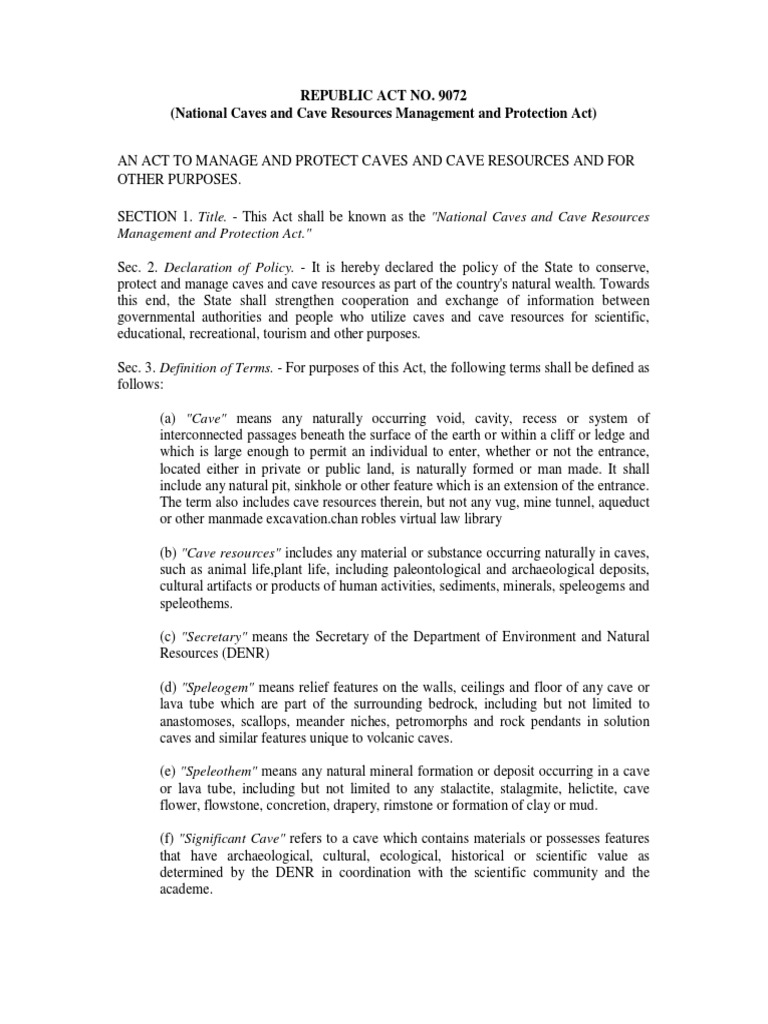 National Caves and Cave Resources Management and Protection RA 9072 ...