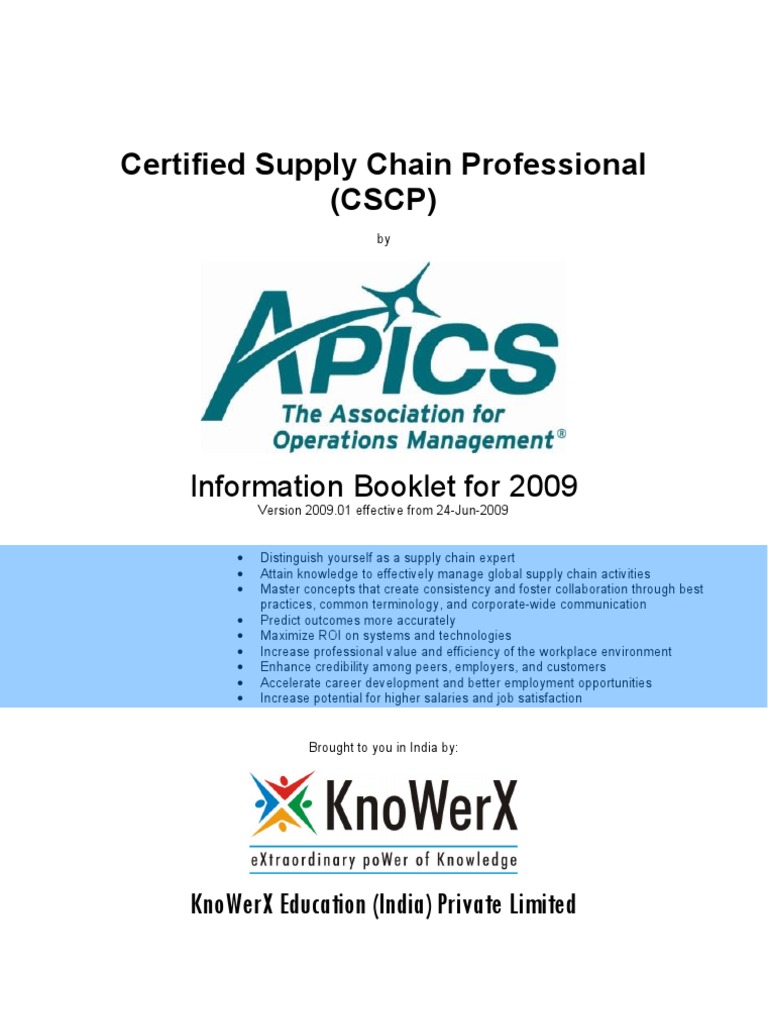 KEI APICS CSCP Information Booklet 2009.01 | PDF | Supply Chain | Test ...