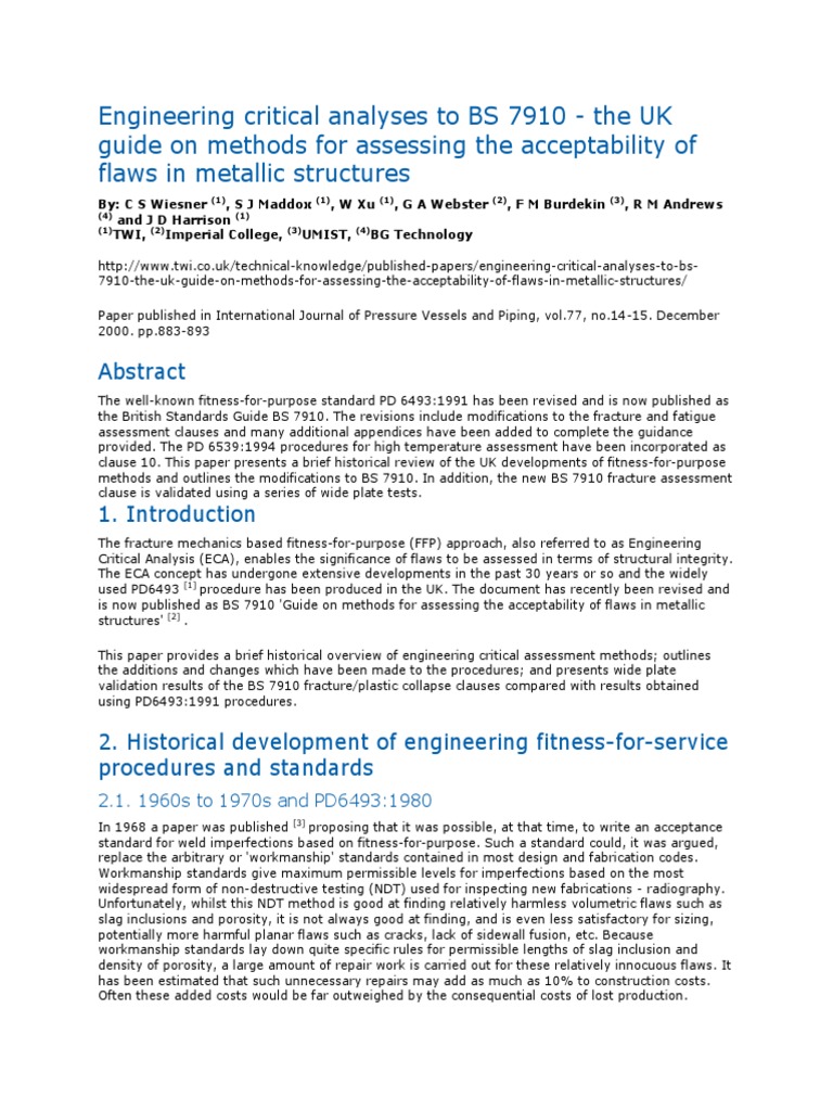 BS 7910: Engineering Critical Assessment | PDF | Fatigue (Material ...