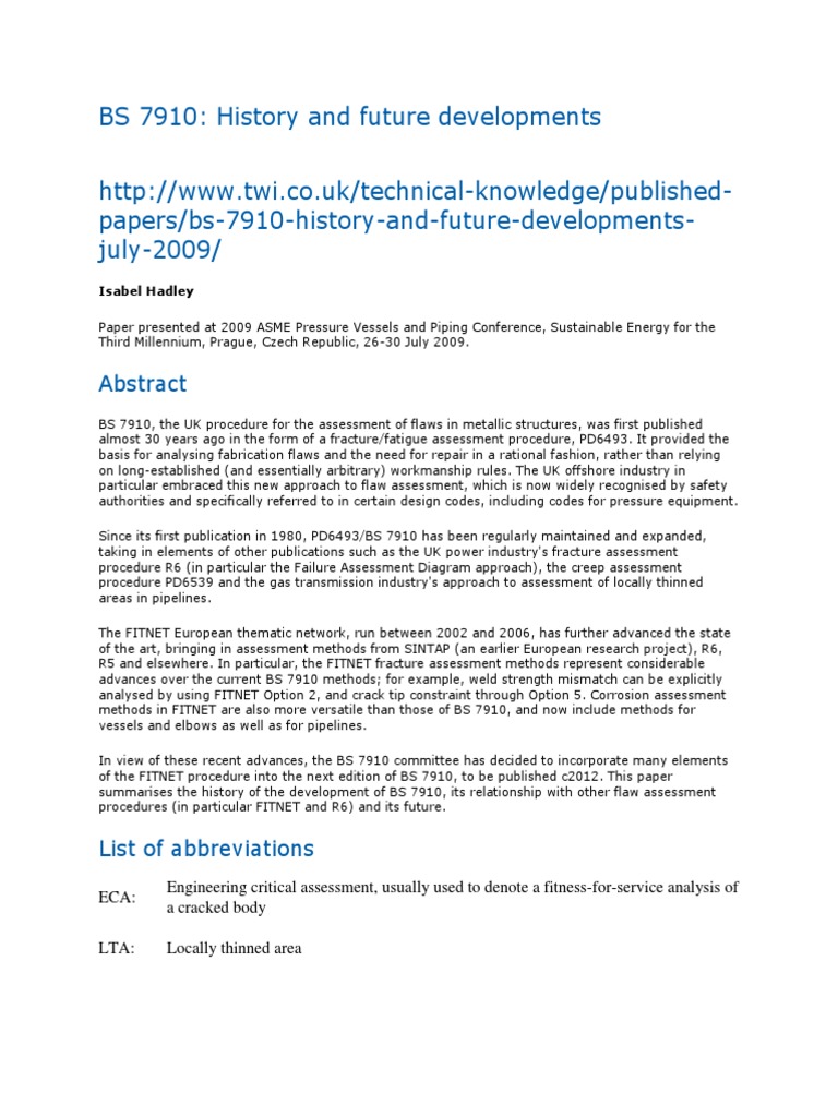 BS 7910 | PDF | Fatigue (Material) | Fracture