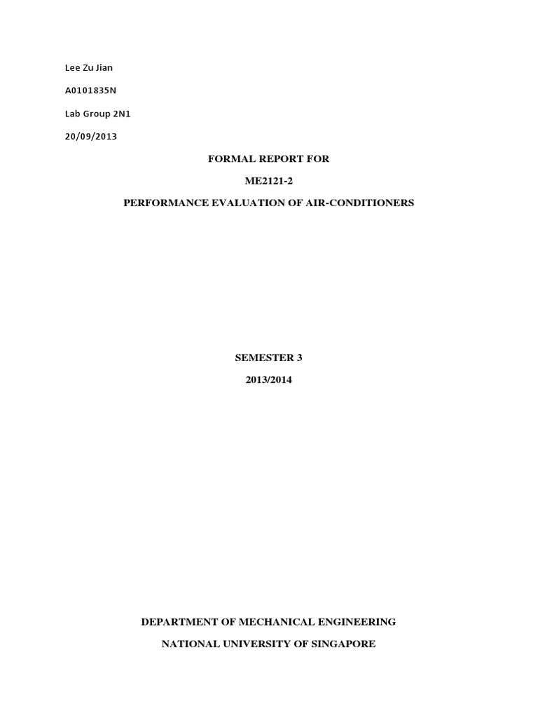 ME2121-2 Lab Report | PDF | Air Conditioning | Heat