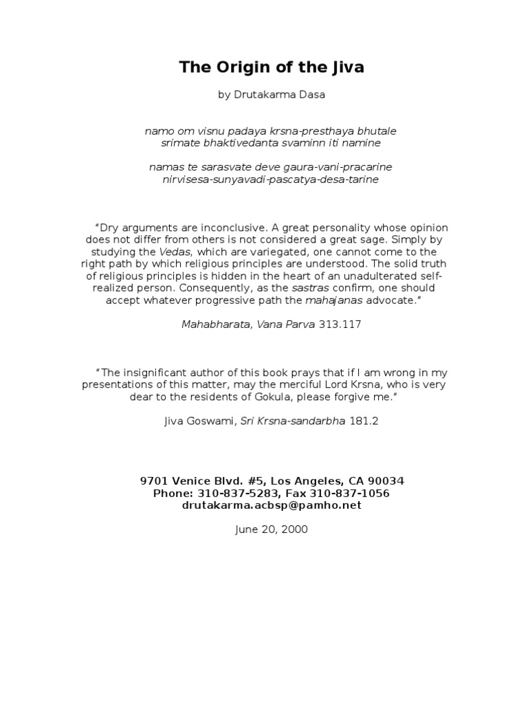 Understanding the Origin of Jiva | PDF | Soul | Question